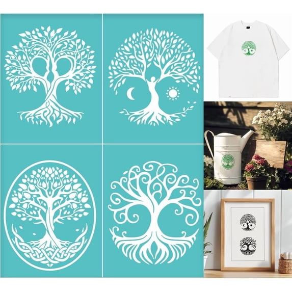 2 Sheets Family Tree Silkscreen Stencil Tree of Life Painting Stencils ...