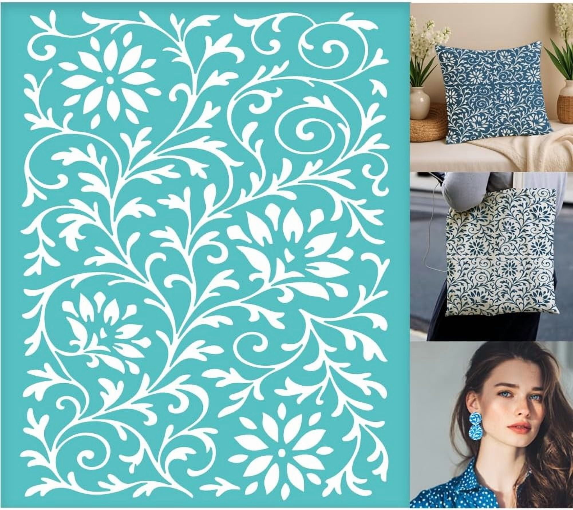 2 Sheets Flower Background Silk Screen Stencil European Floral Painting ...