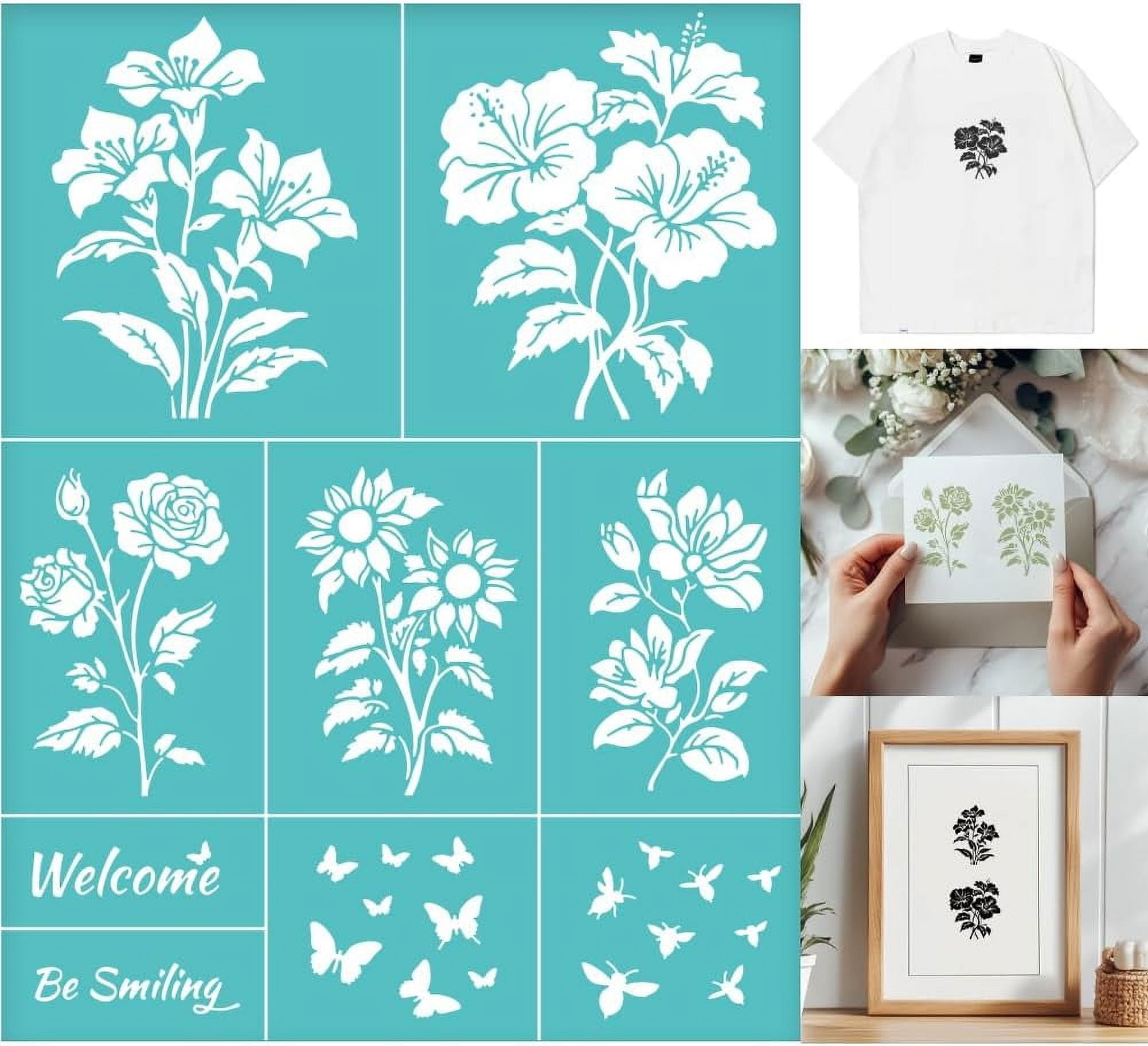 2 Sheets Flower Borders Silkscreen Stencil Reusable Self-Adhesive Silk ...