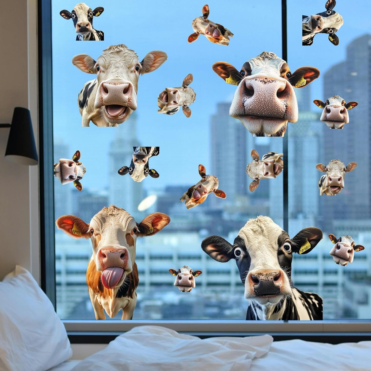 2 Sheets Funny Cow Static Window Decals 3D Lifelike Cow Theme Window ...