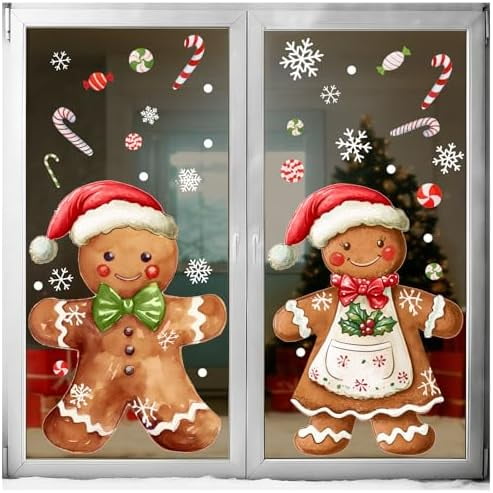 2 Sheets Gingerbread Christmas Window Clings Extra Large Gingerbread ...