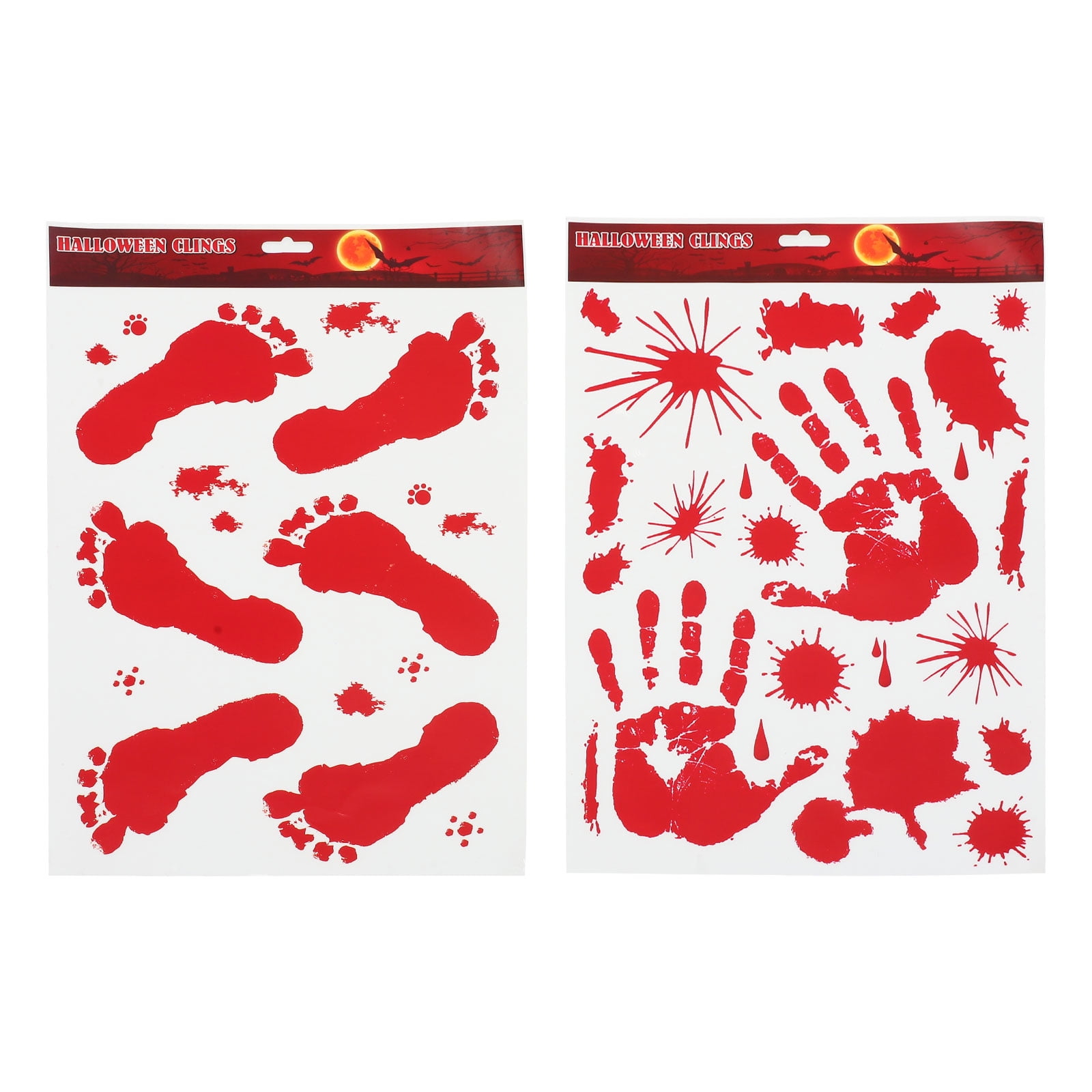 2 Sheets Halloween Blood Handprint Window Cling Sticker Blood Footprint ...