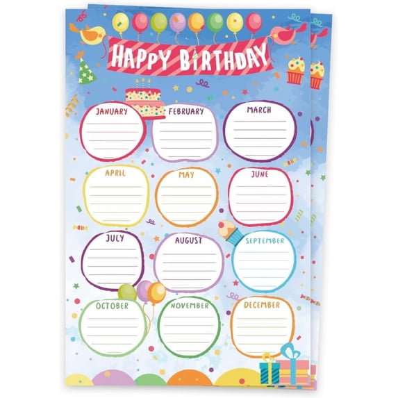 2 Sheets Happy Birthday Chart for Classroom 17x11 Inch Colorful ...