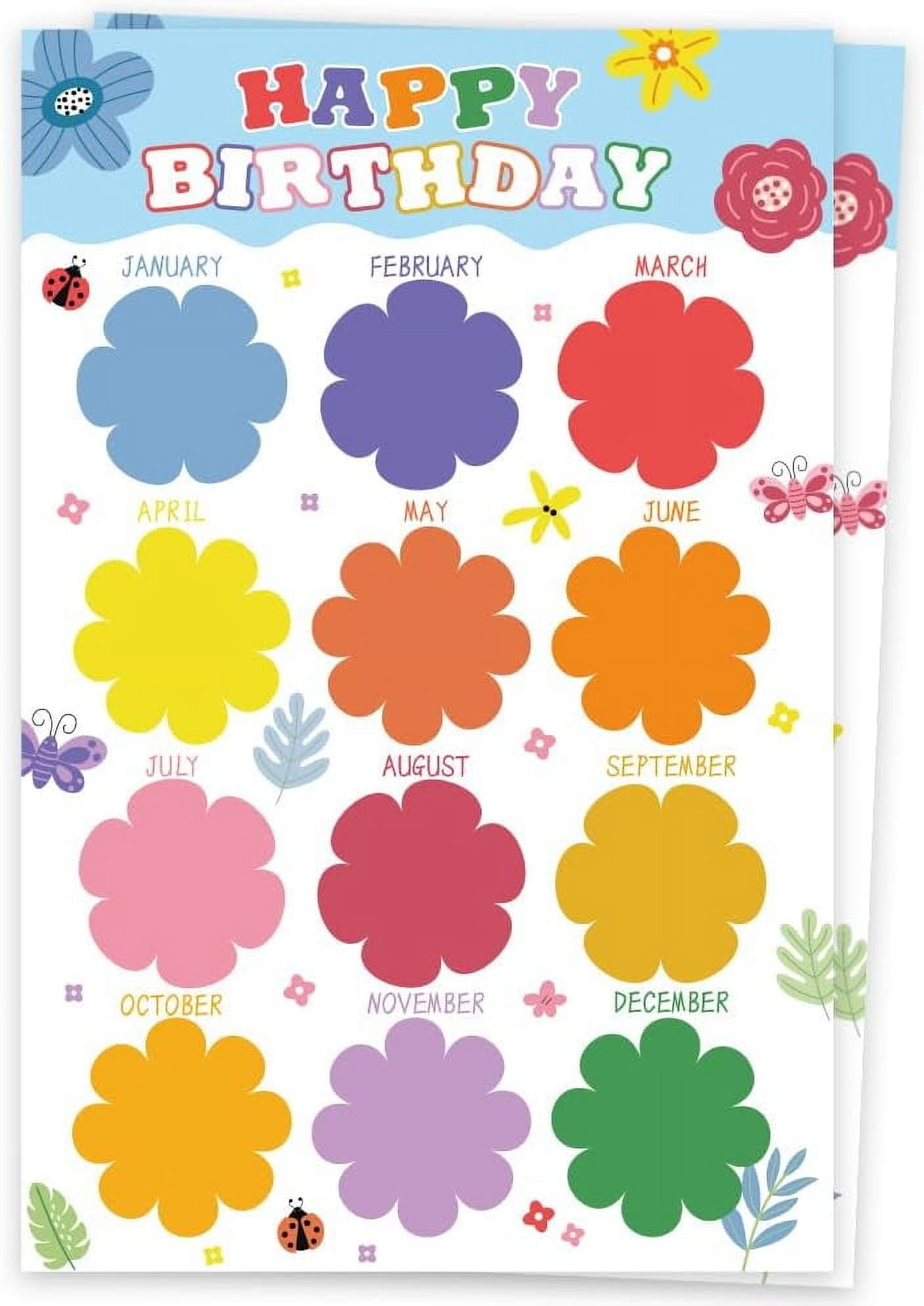 2 Sheets Happy Birthday Chart for Classroom 17x11 Inch Colorful ...