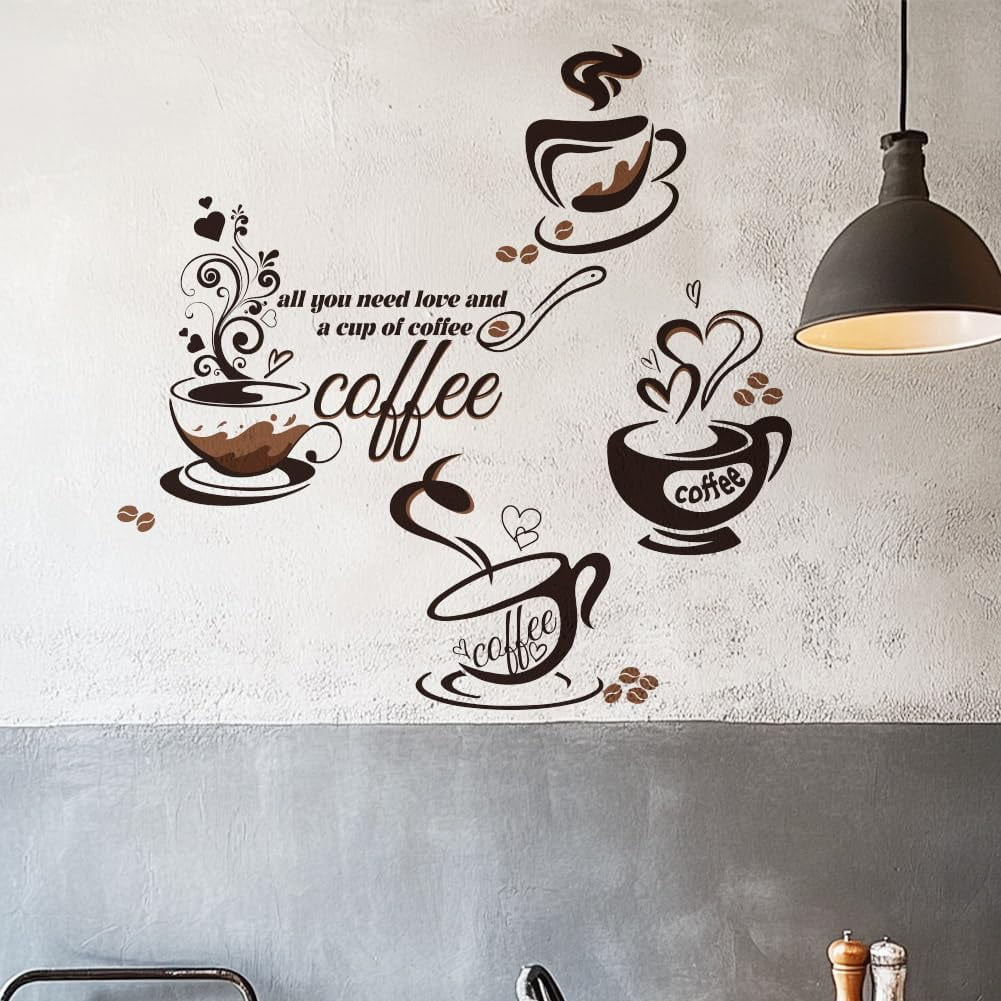 2 Sheets Kitchen Wall Decals 2 Sizes Coffee Cup Coffee Beans Wall ...