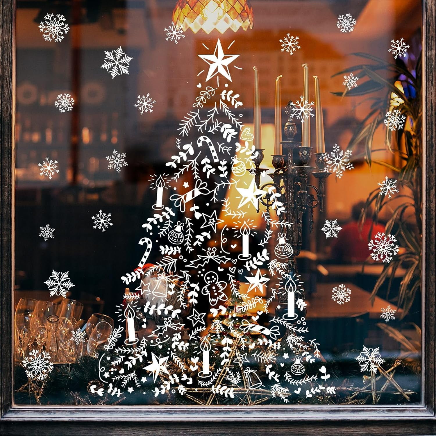 2 Sheets Large Christmas Window Cling Sticker White Xmas Tree Winter ...