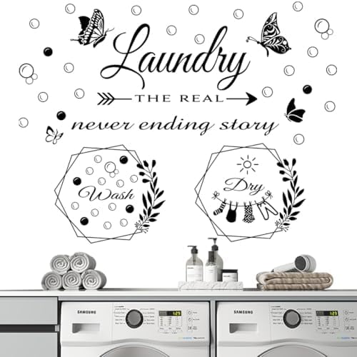 2 Sheets Laundry Room Wall Decals Wash Dry Laundry Wall Stickers Vinyl ...