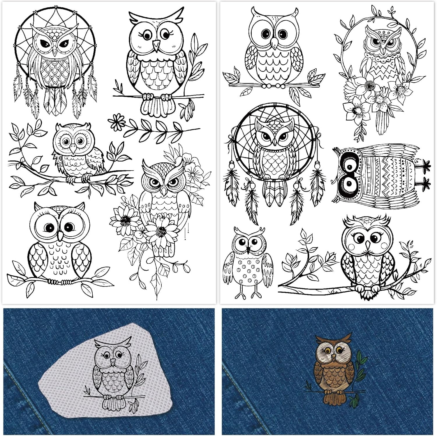 2 Sheets Owl Dream Catcher Water Soluble Embroidery Patterns Cartoon ...