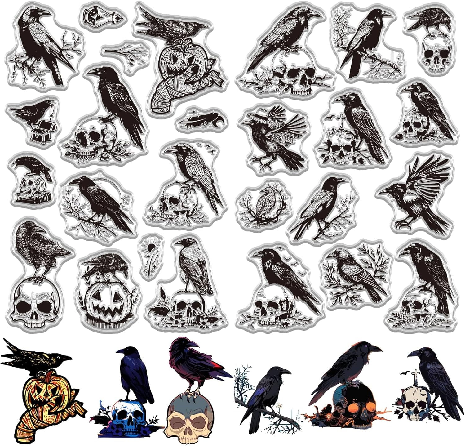 2 Sheets Raven Clear Stamps Crow Pumpkin Flower Gothic Vintage ...