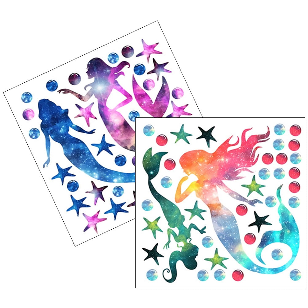 2 Sheets Reflective Mermaid Wall Stickers Cartoon Ocean Underwater Wall ...
