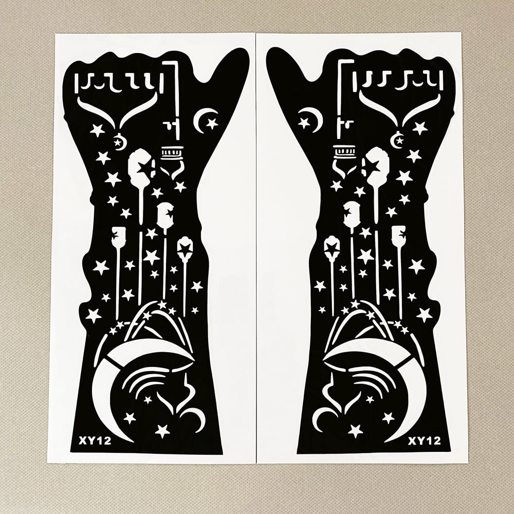 2 Sheets Reusable Henna Stencils Moon Flower Pattern Henna Template ...