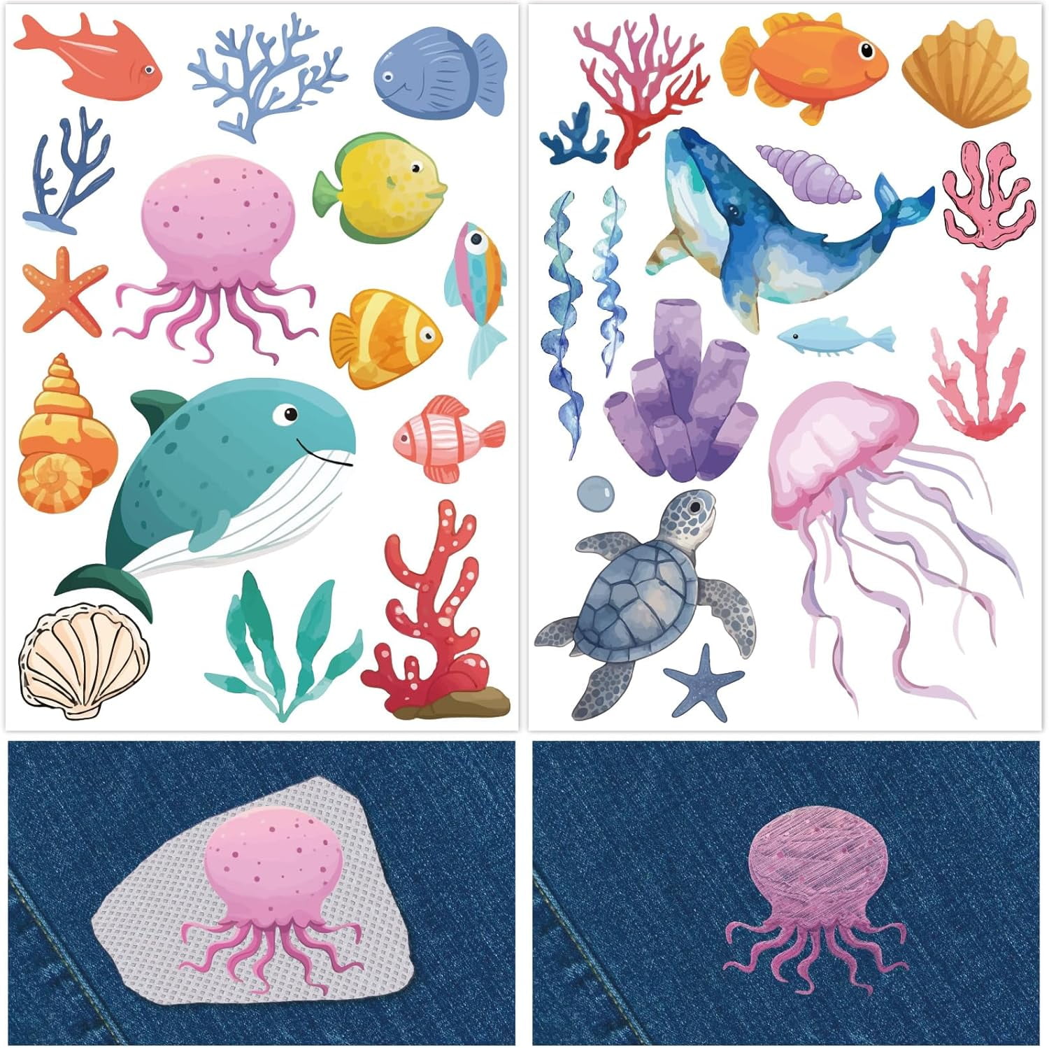 2 Sheets Sea Ocean Water Soluble Embroidery Patterns Whale Jellyfish ...