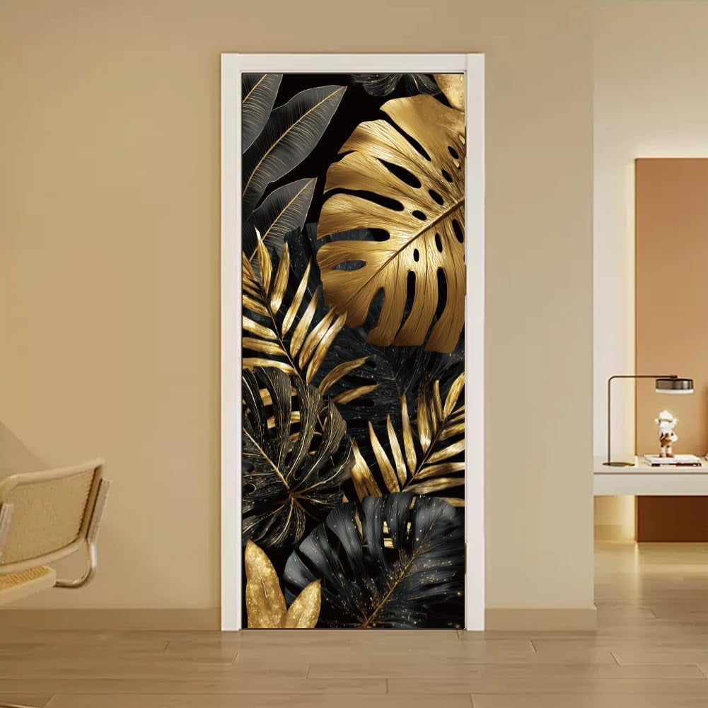 2 Sheets Self-Adhesive Door Sticker 80cmx200cm/31.5x78.7inch Black Gold ...