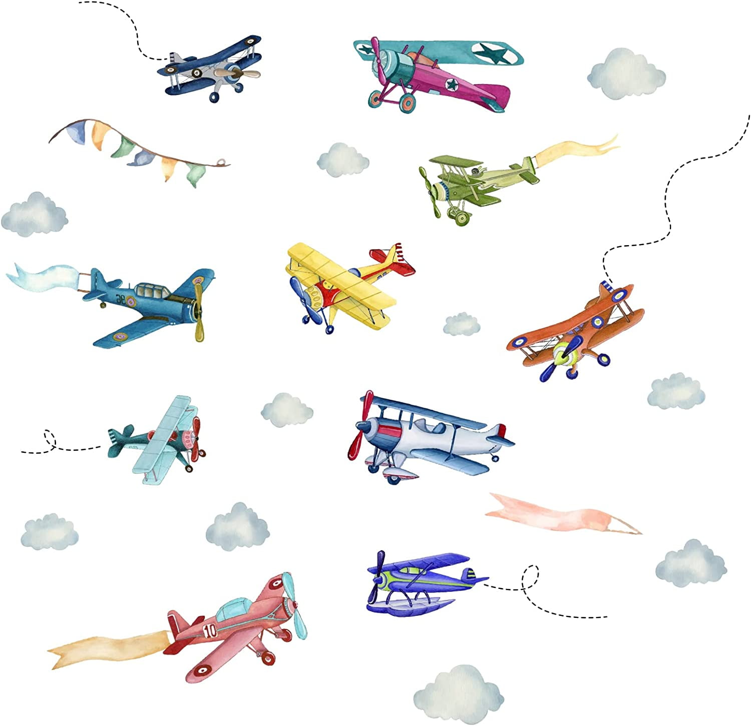 2 Sheets/Set Airplane Wall Stickers Cartoon Aircraft Cloud Wall Decals ...