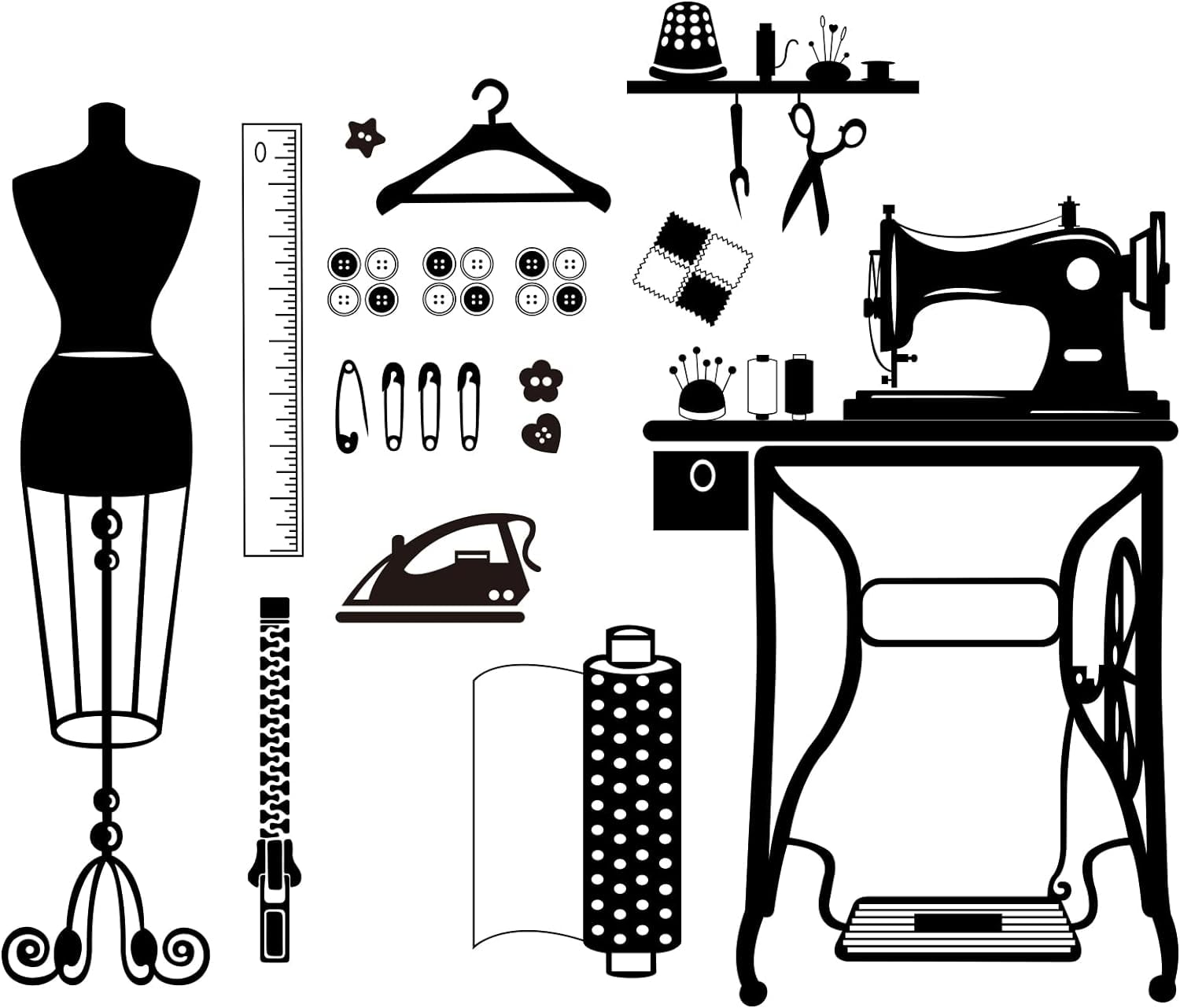2 Sheets Sewing Machine Wall Stickers Peel and Stick Wall Decals ...