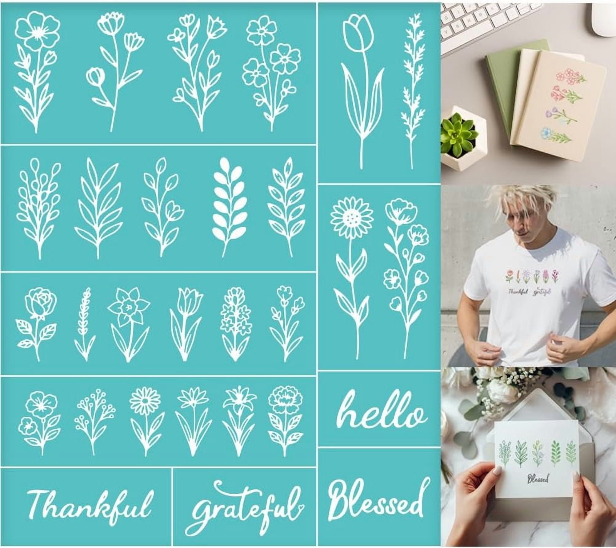 2 Sheets Silk Screen Stencil Single Plant Flower with Common Text ...