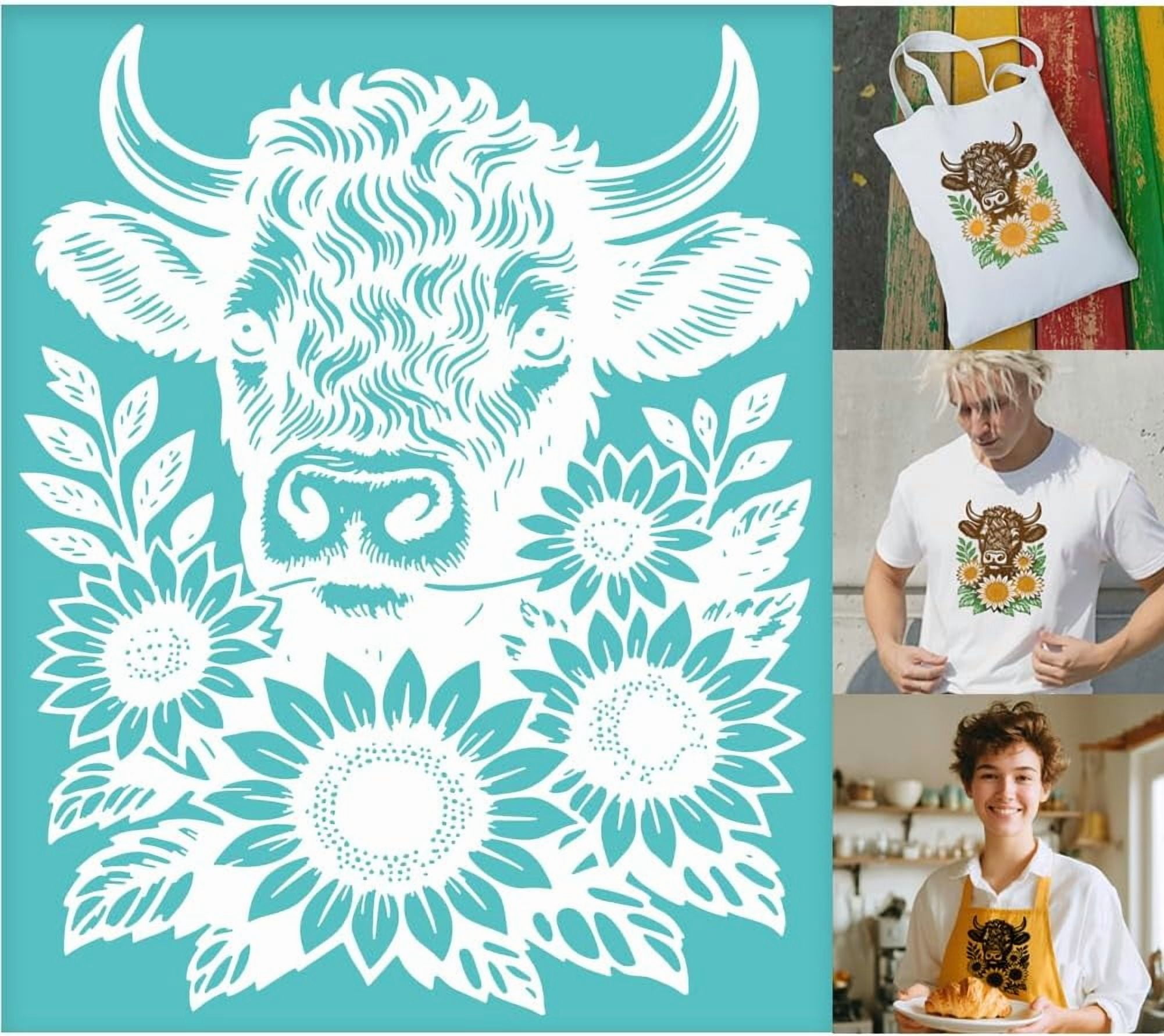 2 Sheets Silk Screen Stencil The Cow Consumes Sunflowers Reusable ...