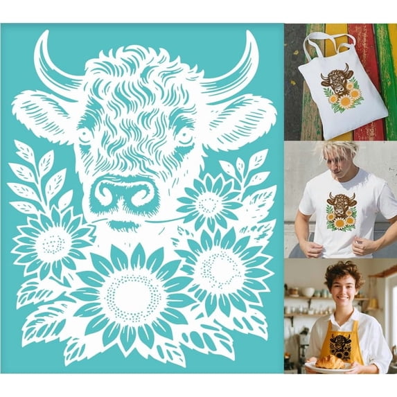 2 Sheets Silk Screen Stencil The Cow Consumes Sunflowers Reusable ...