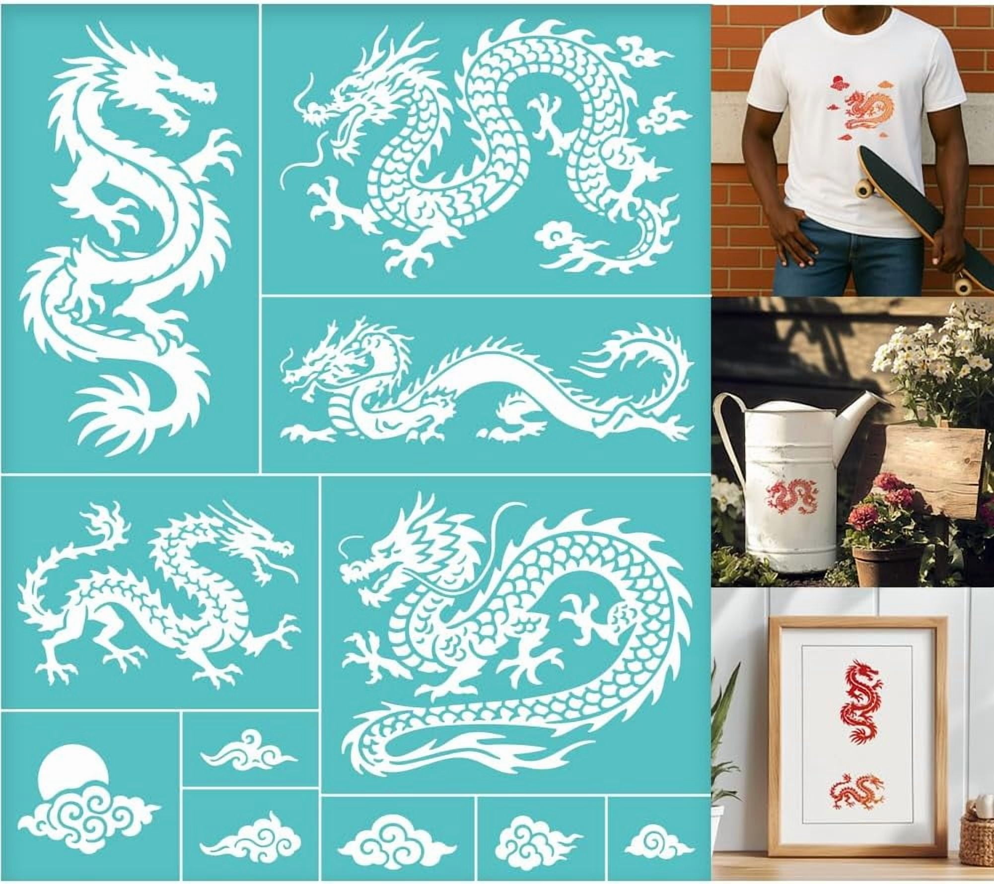 2 Sheets Silkscreen Stencil The Eastern Dragon and Auspicious Cloud ...