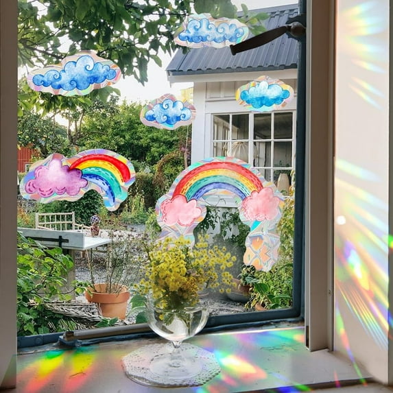 2 Sheets Static Cloud Rainbow Sticker Rainbow Reflection Clings Decals ...