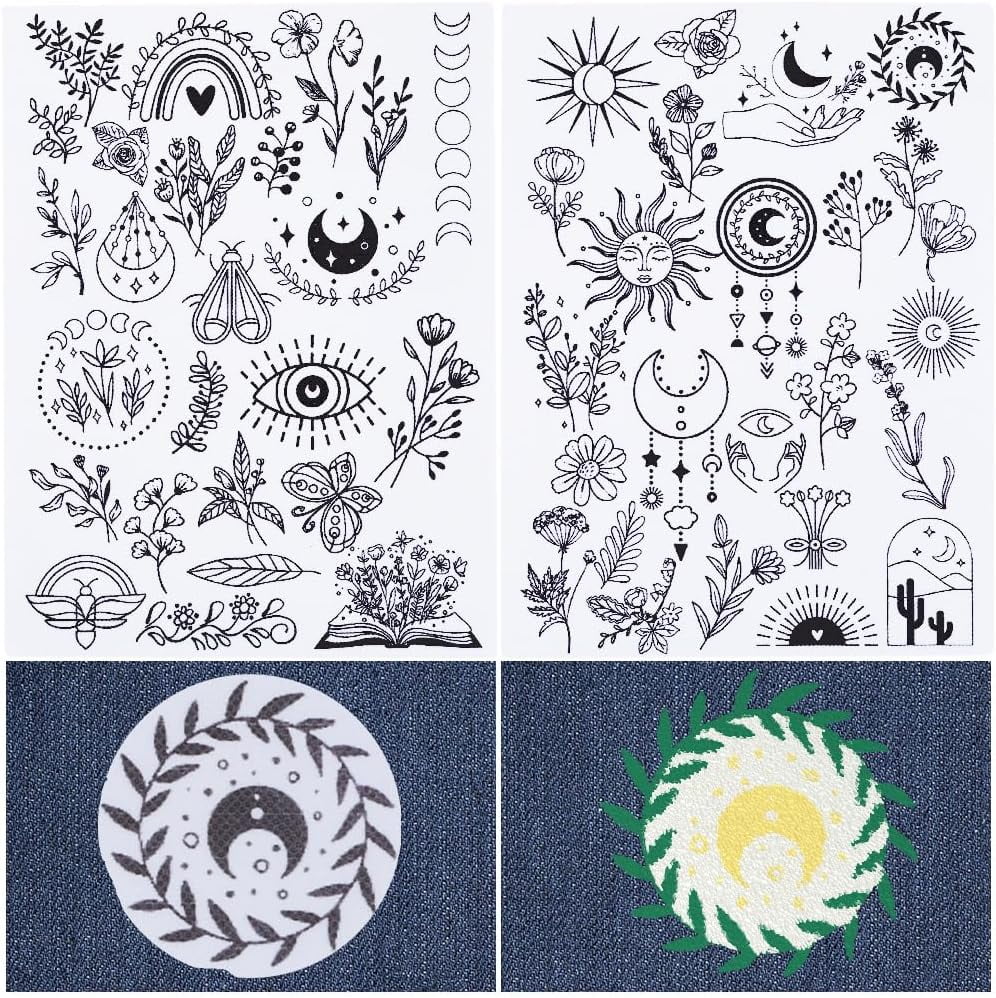 2 Sheets Sun Moon Phase Water Soluble Embroidery Patterns Stabilizers ...