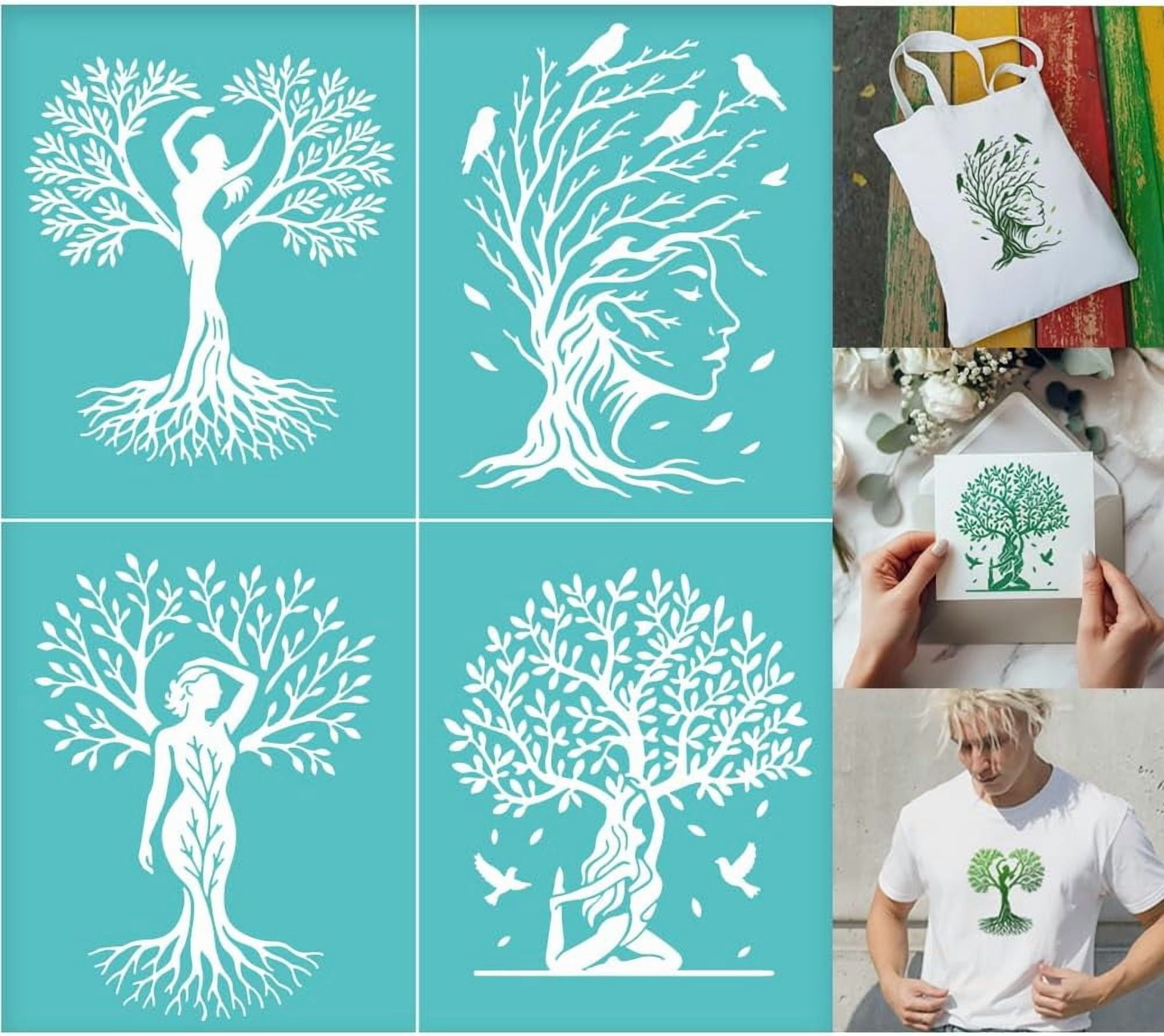 2 Sheets Tree Woman Silkscreen Stencil Tree of Life Drawing Stencils ...