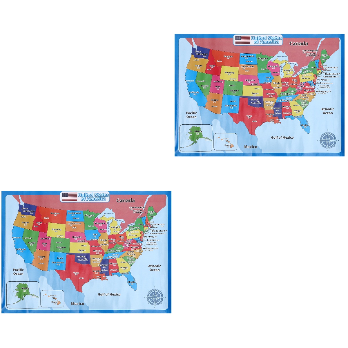 2 Sheets United States Map World Poster for Kids Educational Preschool ...