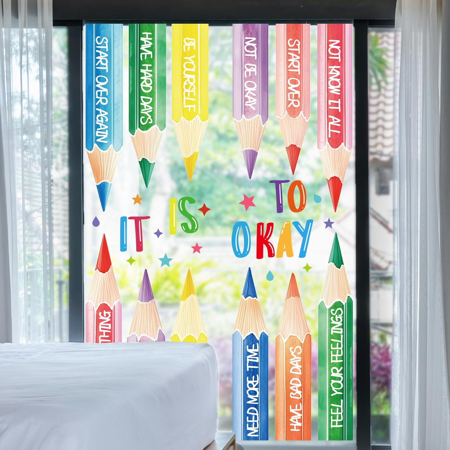 2 Sheets Watercolor Pencil Window Clings Motivational Quotes Window ...