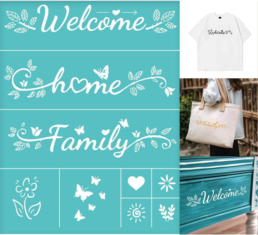 2 Sheets Welcome Home Family Silkscreen Stencil Lettering Painting ...
