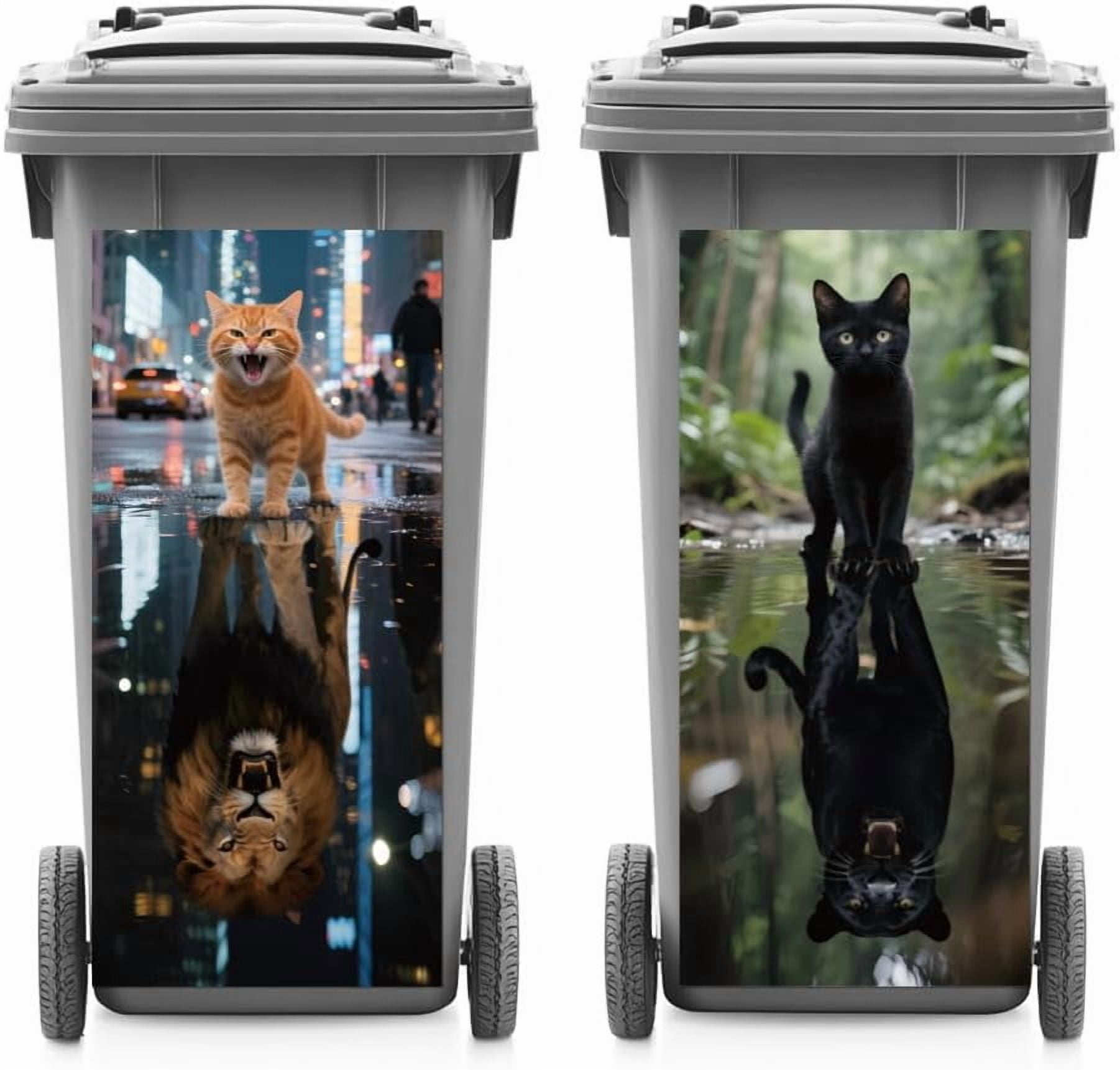 2 Sheets Wheelie Bin Stickers Cat and Lion Waterproof Dustbin Decor 14. ...