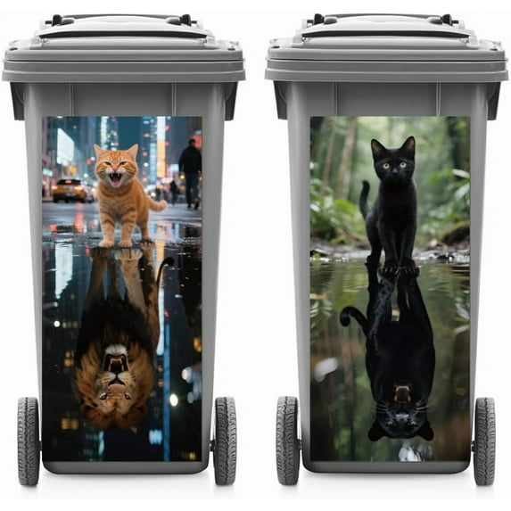 2 Sheets Wheelie Bin Stickers Cat and Lion Waterproof Dustbin Decor 14. ...