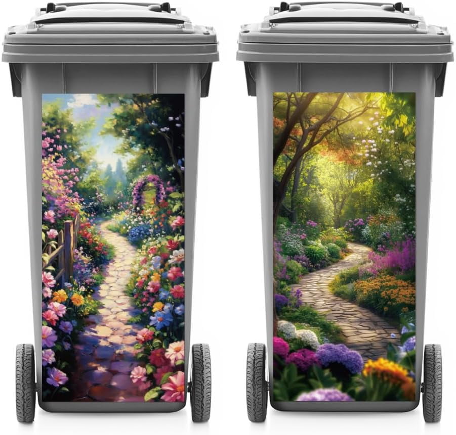 2 Sheets Wheelie Bin Stickers Garden Path Waterproof Dustbin Decor 14.9 ...