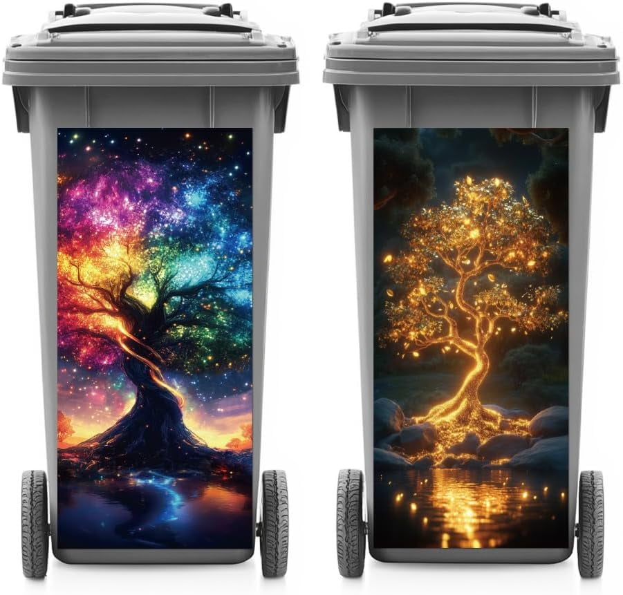 2 Sheets Wheelie Bin Stickers Glitter Tree Waterproof Dustbin Decor 14. ...