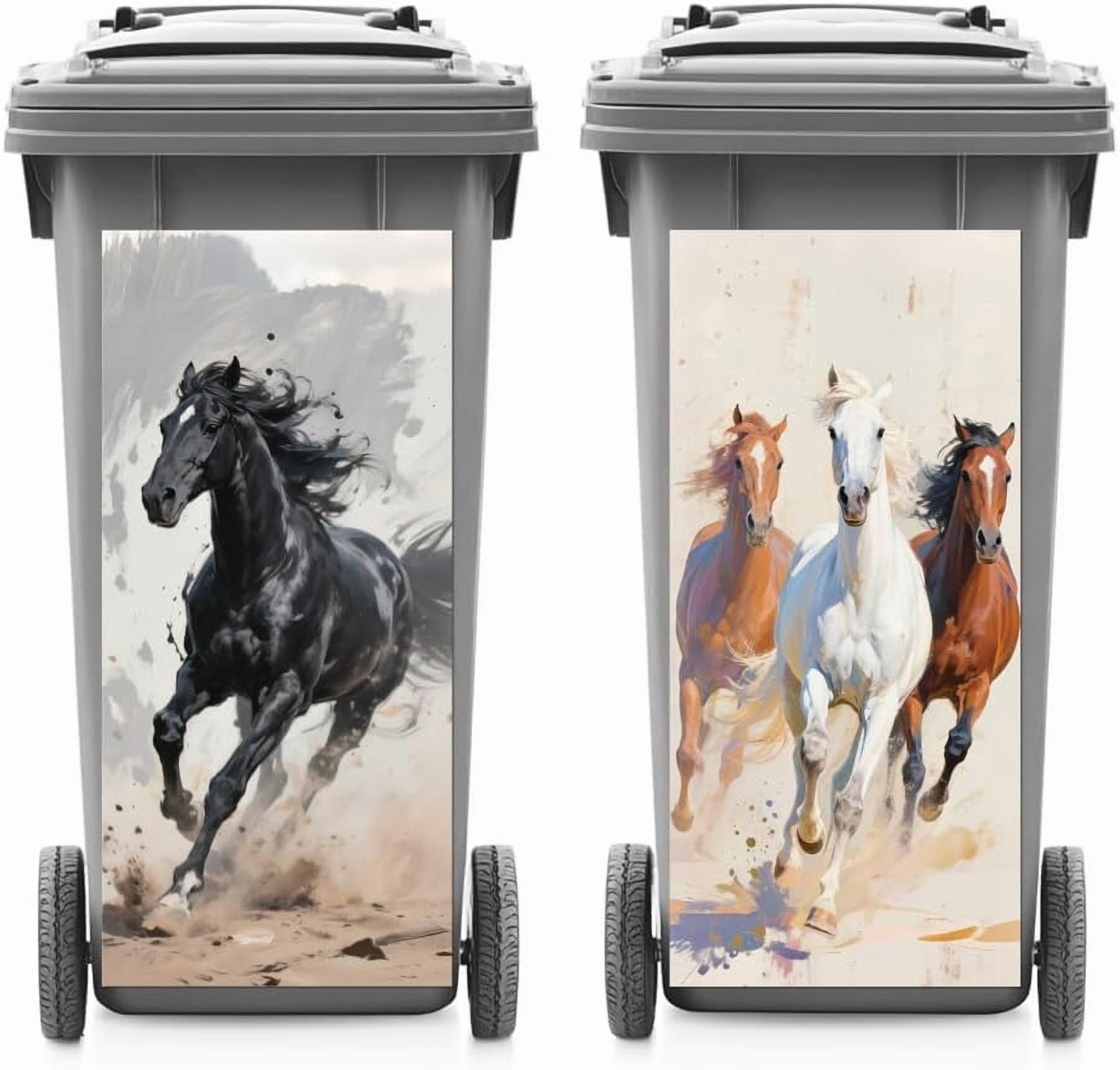 2 Sheets Wheelie Bin Stickers Horse Waterproof Dustbin Decor 14.9"x 32. ...