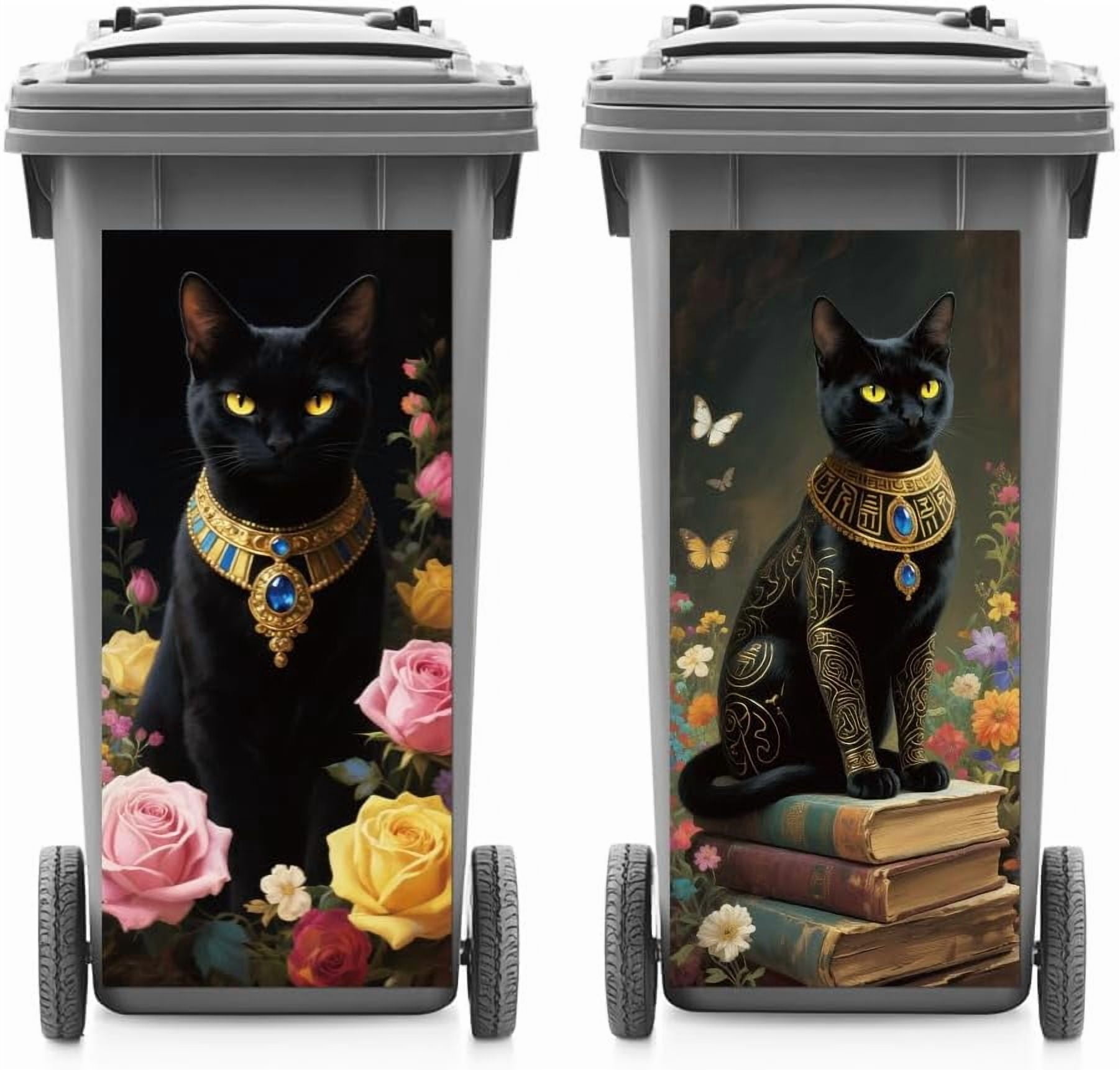 2 Sheets Wheelie Bin Stickers Pharaoh Black Cat Waterproof Dustbin ...
