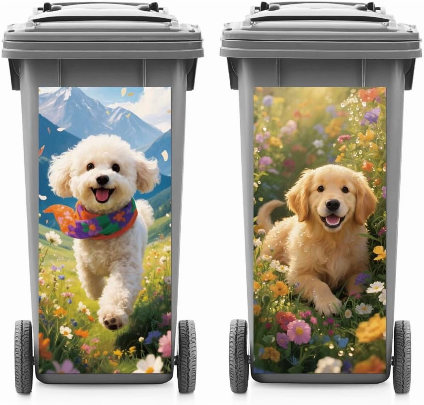 2 Sheets Wheelie Bin Stickers Puppy and Flowers Mountain Waterproof ...
