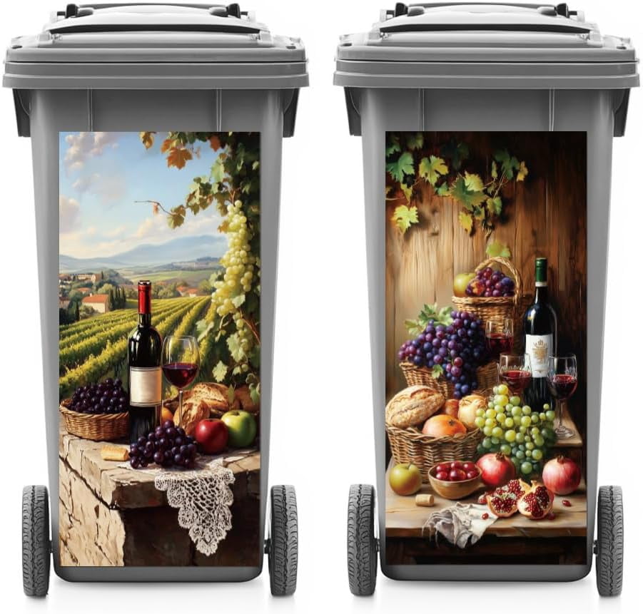 2 Sheets Wheelie Bin Stickers Red Wine and Grapes Waterproof Dustbin ...