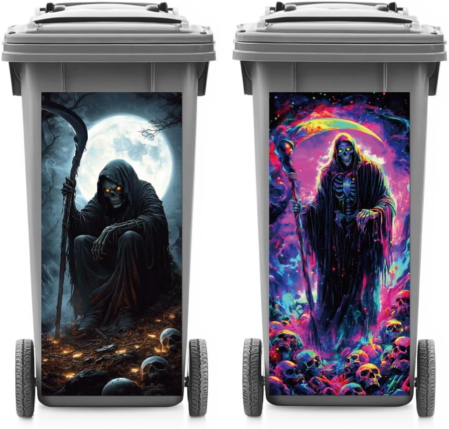 2 Sheets Wheelie Bin Stickers Skeleton Grim Waterproof Dustbin Decor 14 ...