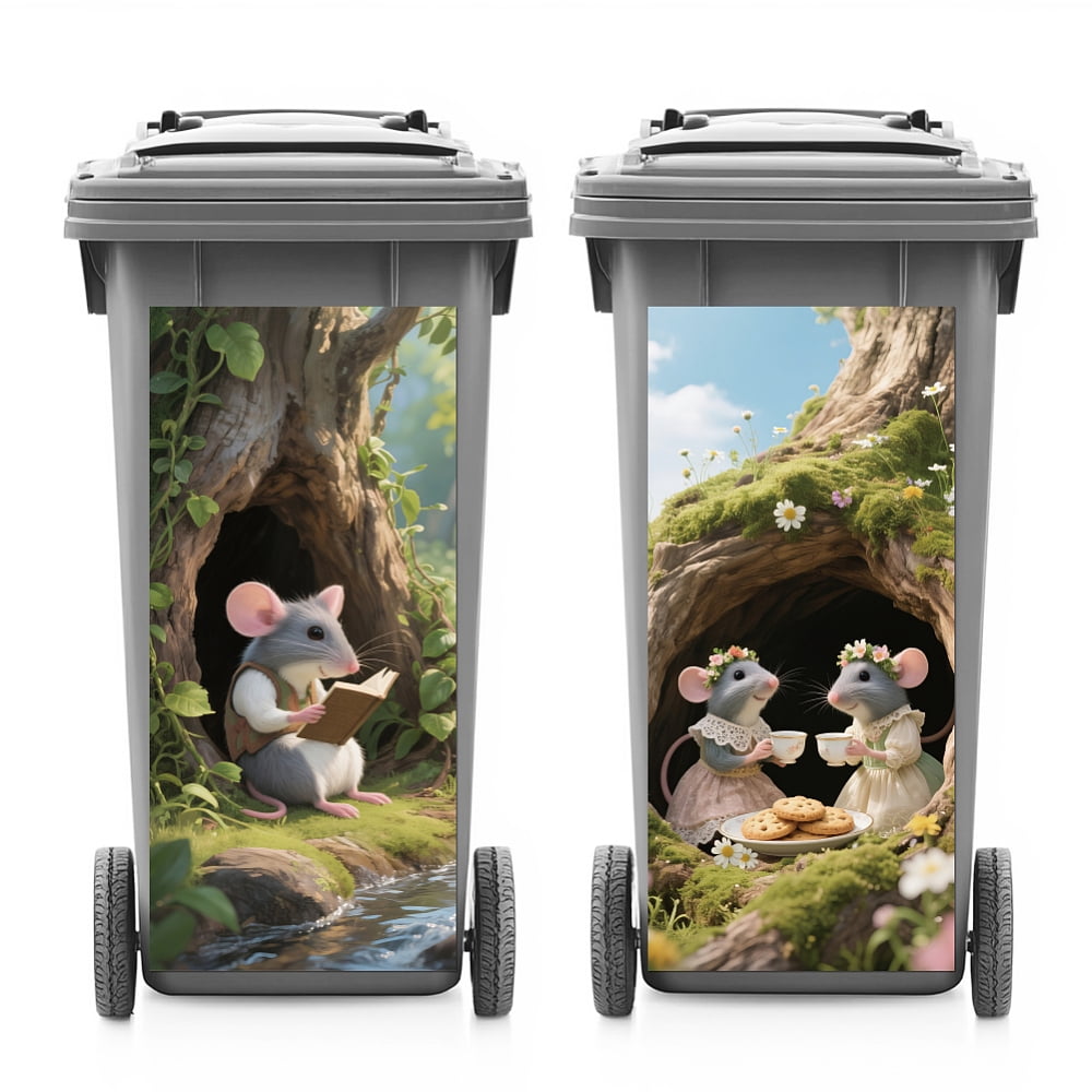 2 Sheets Wheelie Bin Stickers Tree Hole and Mouse Waterproof Dustbin ...