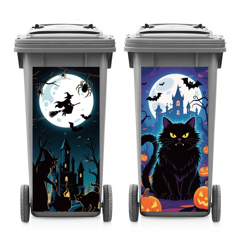 2 Sheets Wheelie Bin Stickers and Black Cat Waterproof Dustbin Decor 14 ...