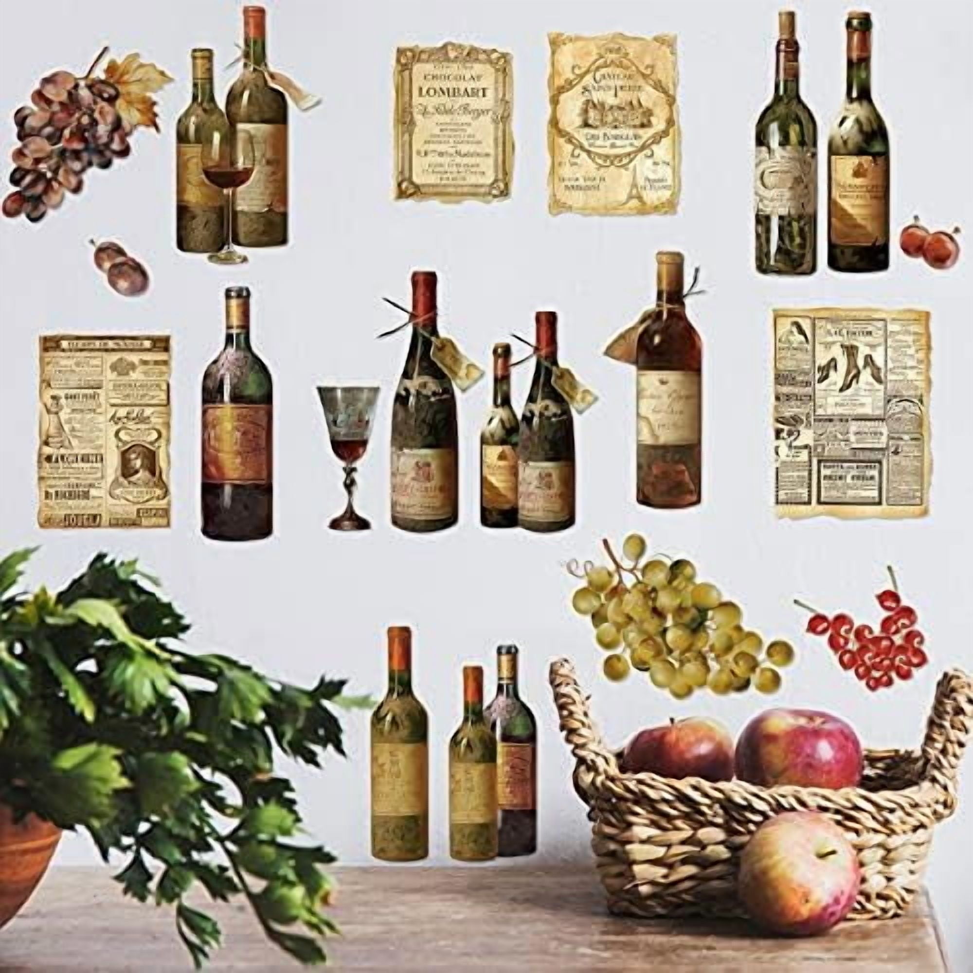 2 Sheets Wine Wall Decal Stickers Artwork Peel and Stick Wine Bottle ...