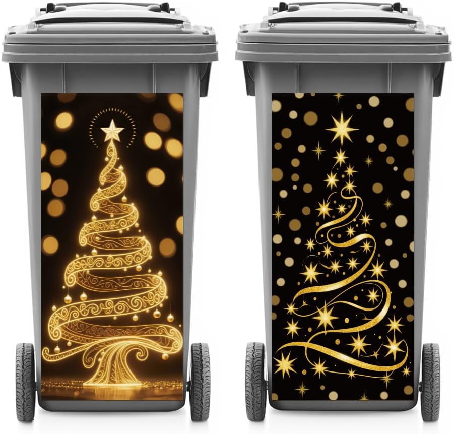 2 Sheets Xmas Wheelie Bin Stickers Christmas Tree and Star Waterproof ...