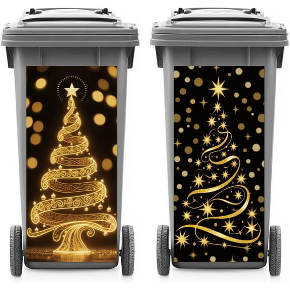 2 Sheets Xmas Wheelie Bin Stickers Christmas Tree and Star Waterproof ...
