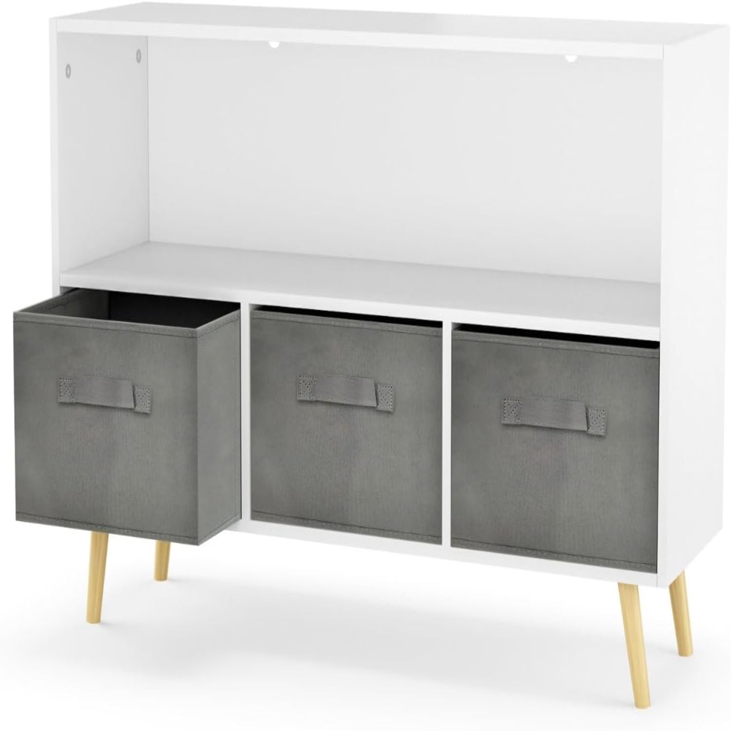 2-Shelf Bookcase with 3 Fabric Storage Bins Storage Chest Organizer ...