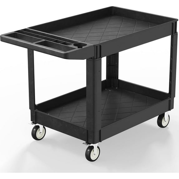 2 Shelf Heavy Duty Plastic Utility Cart, Service Cart Tub Storage W ...