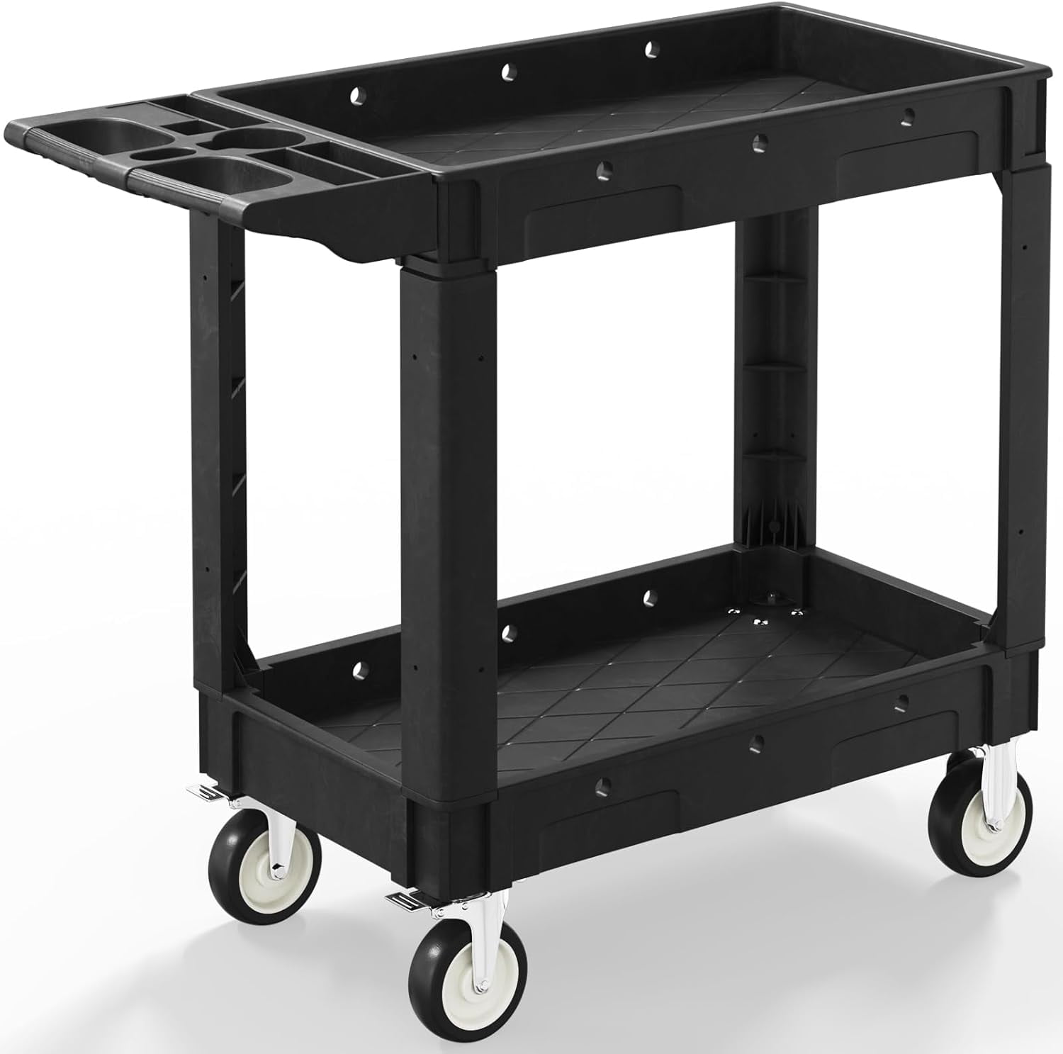 2 Shelf Heavy Duty Plastic Utility Cart, Service Cart Tub Storage W ...