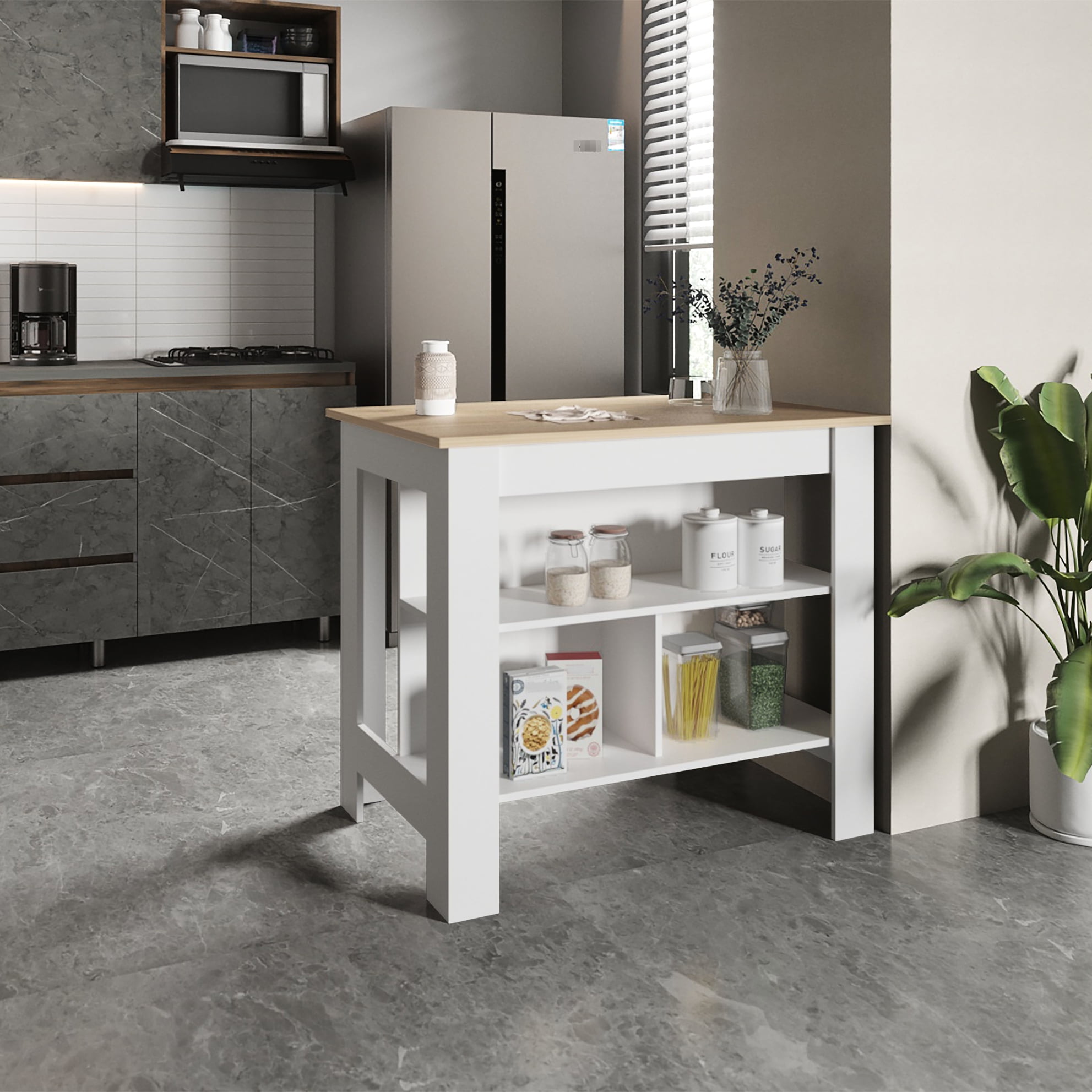 2 Shelf Kitchen Island, 40" Wide, Material For Long-term And Dining Use ...