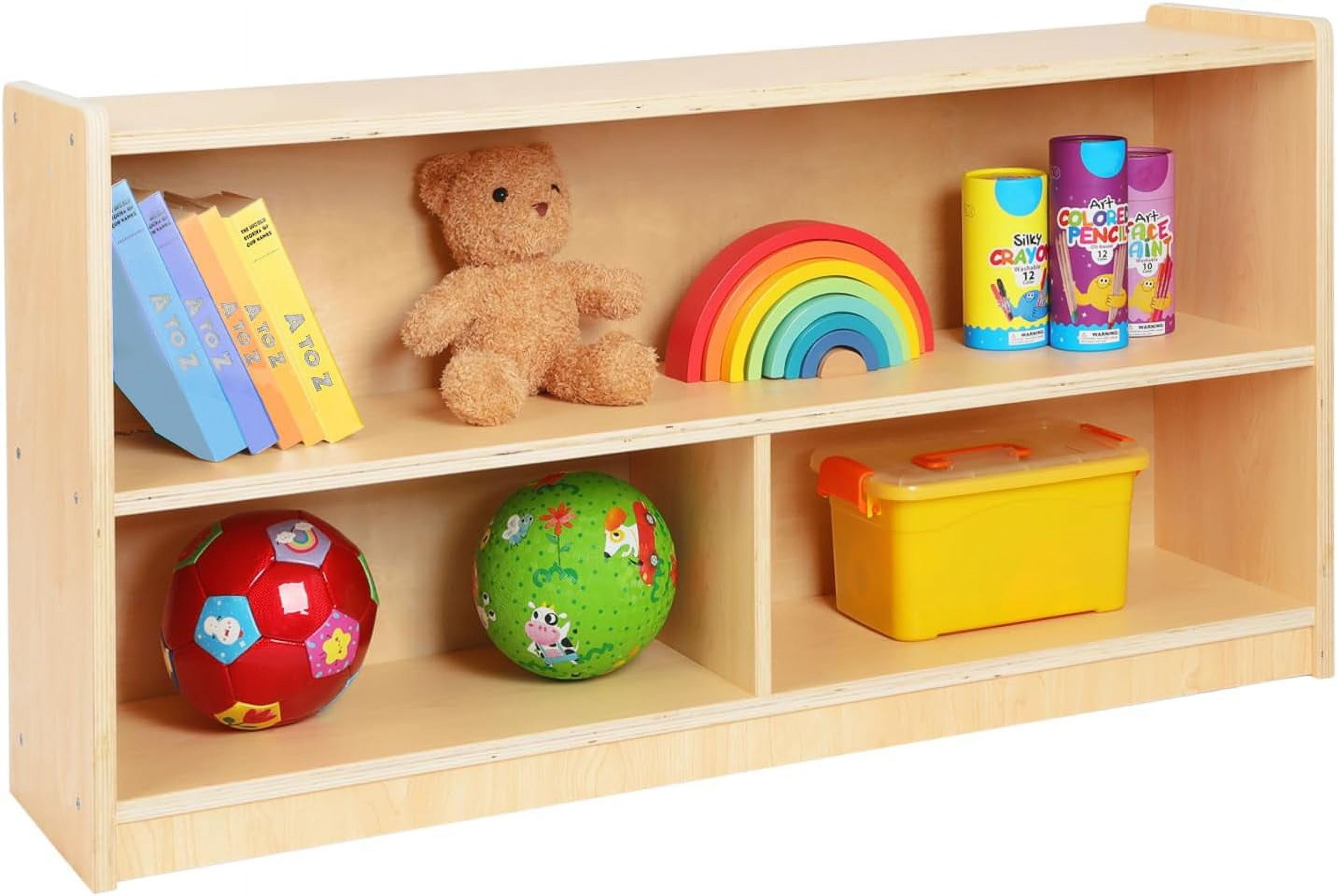 2-Shelf Montessori Shelf Toy Organizers and Storage for Kids, 3-Section ...