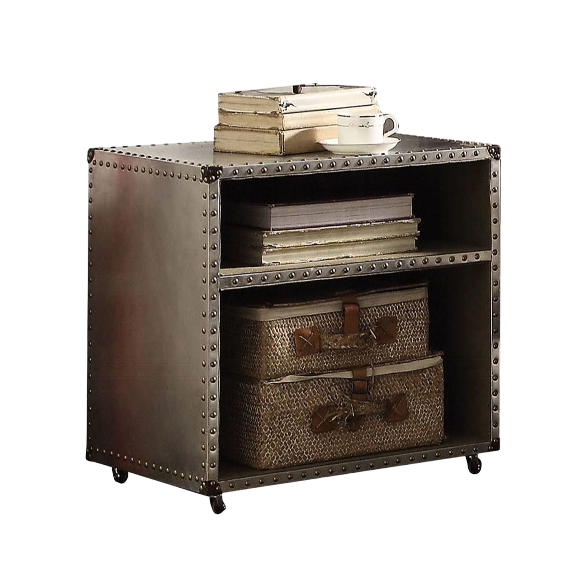 2-Shelf Rectangle Nightstand with Aluminum and Casters / Modern ...