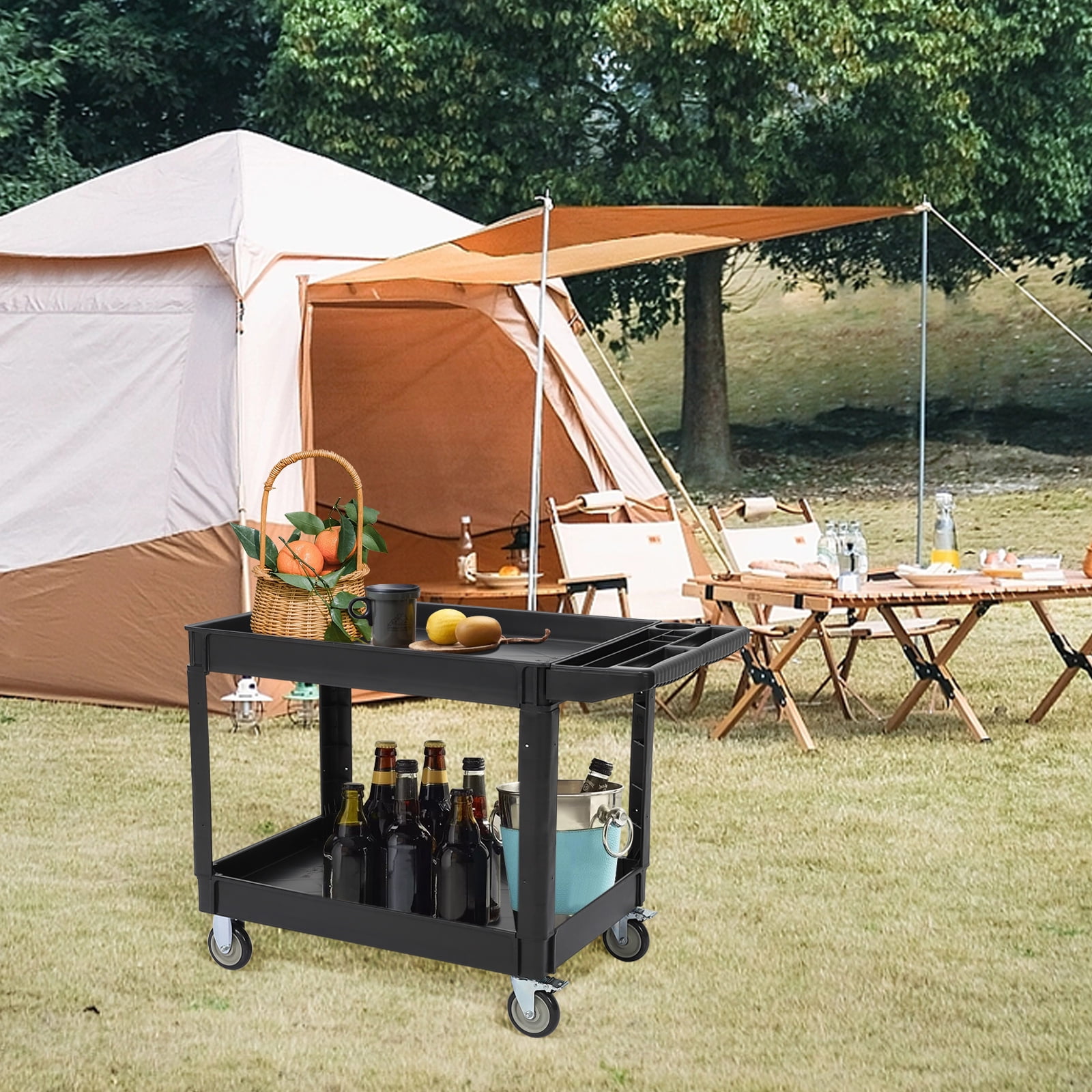 2-Shelf Utility/Service Cart, Heavy-Duty Storage Cart with Ergonomic ...